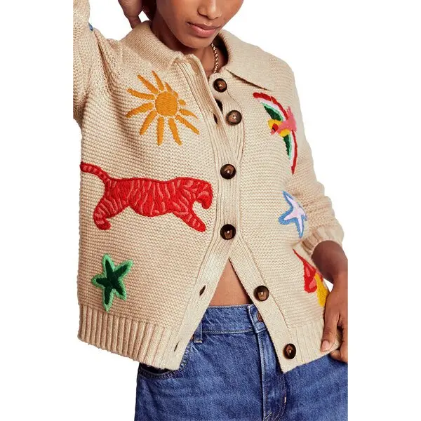 Boden Embroidered Wool Blend Cardigan