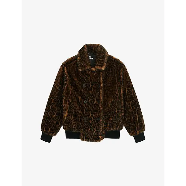 The Kooples Printed Double-breasted Faux-fur Jacket
