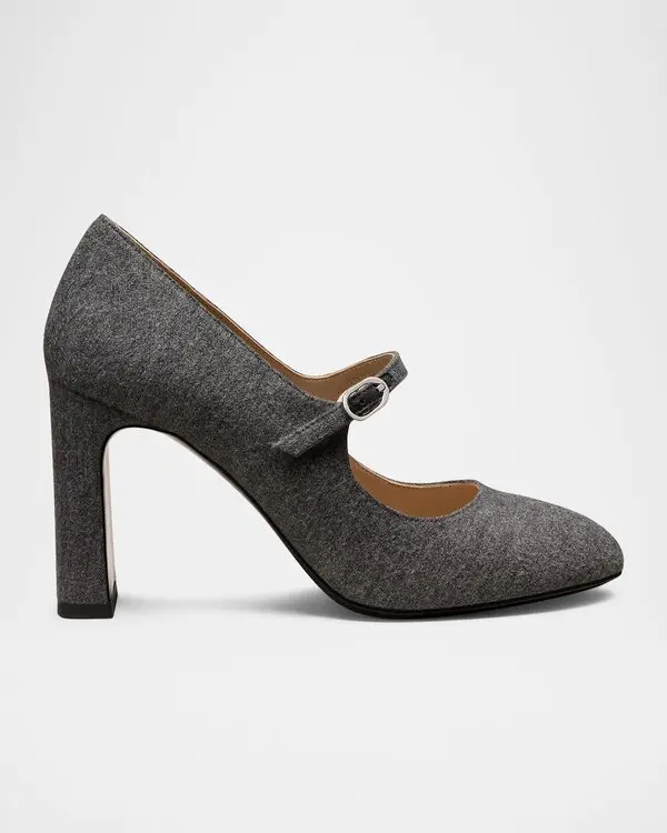 STUART WEITZMAN 85mm Babette Flannel Mary Jane Pumps