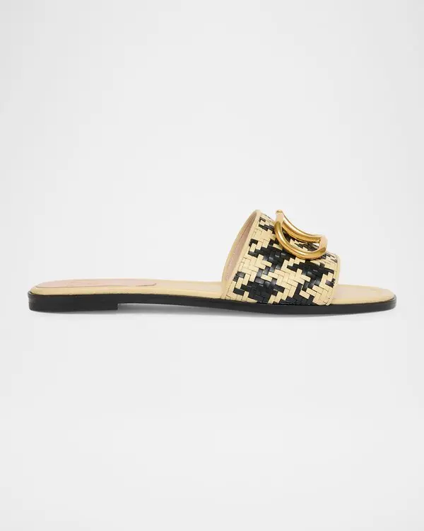 Valentino Garavani Vlogo Signature Houndstooth Woven Slide Sandals - Rav Shell-nero/nero