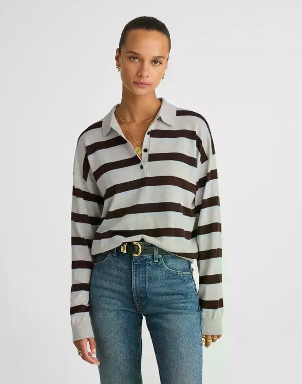 Madewell Striped Merino Wool Polo Sweater