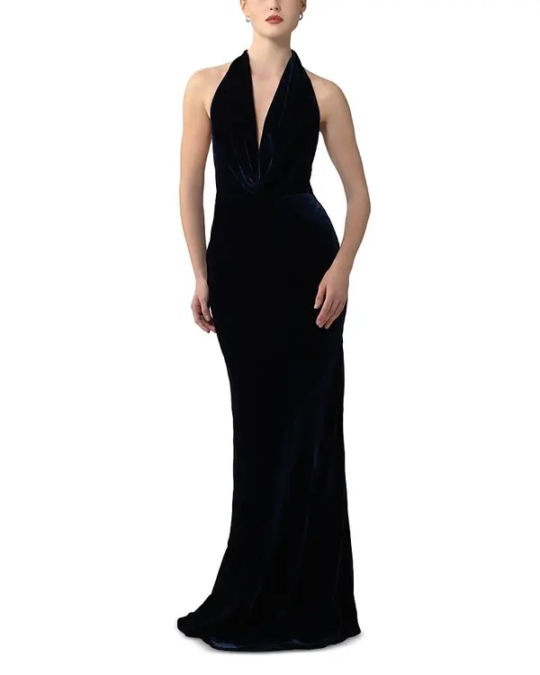 SAU LEE Pearl Velvet Gown - Navy
