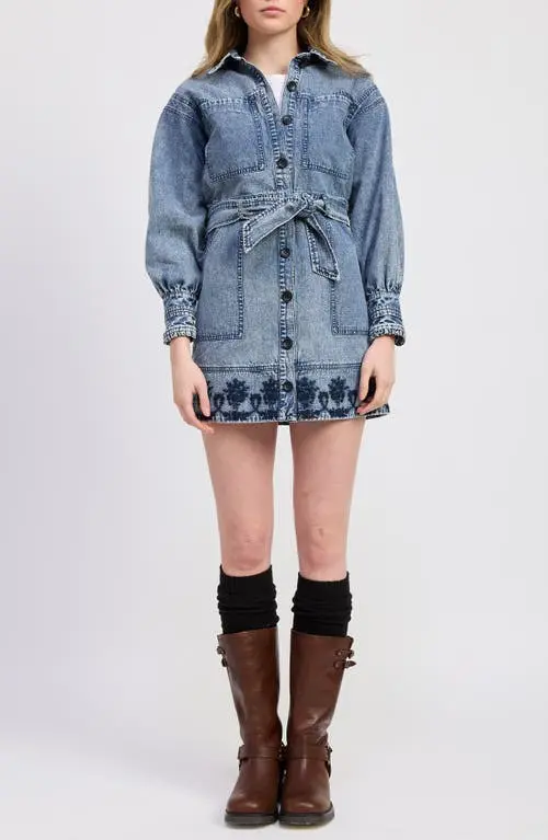 JACQUIE THE LABEL Elodie Embroidered Denim Mini Shirt Dress
