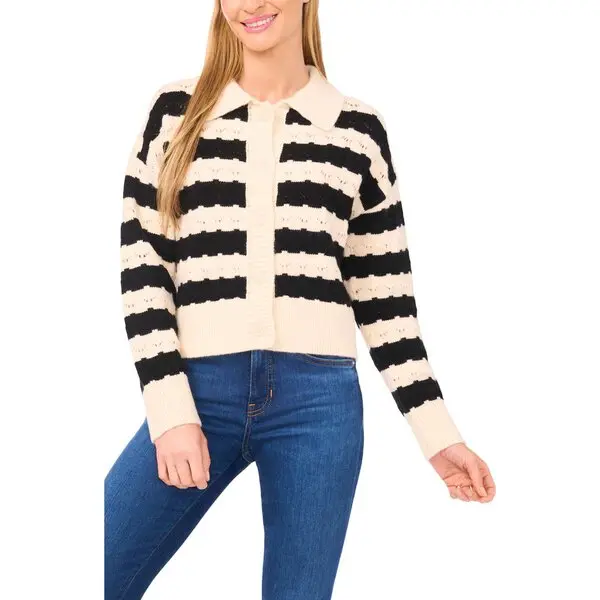 CECE DUPRAZ Striped Collared Cardigan