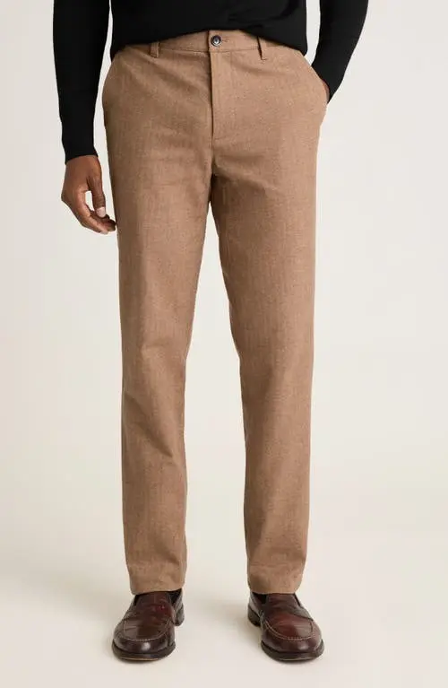 Bonobos Flat Front Brushed Cotton Herringbone Chinos - Dark Khaki Herringbone