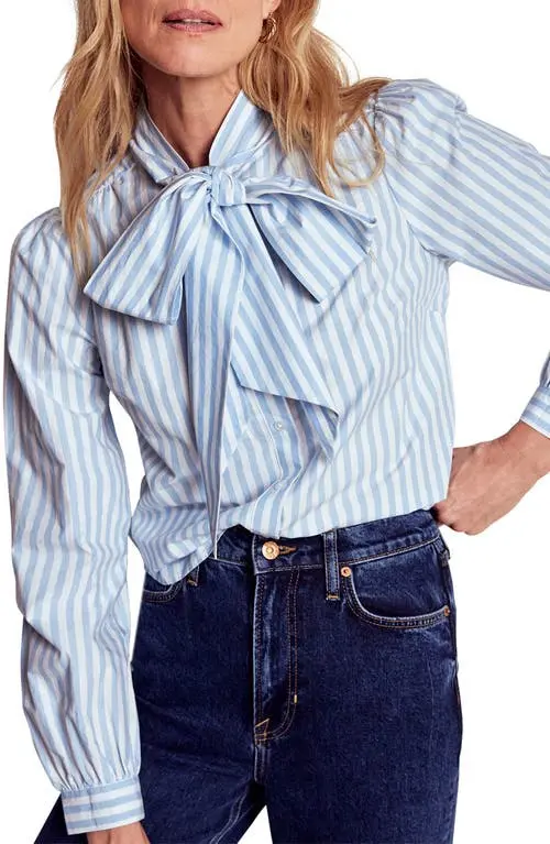 Boden Stripe Tie Neck Cotton Shirt