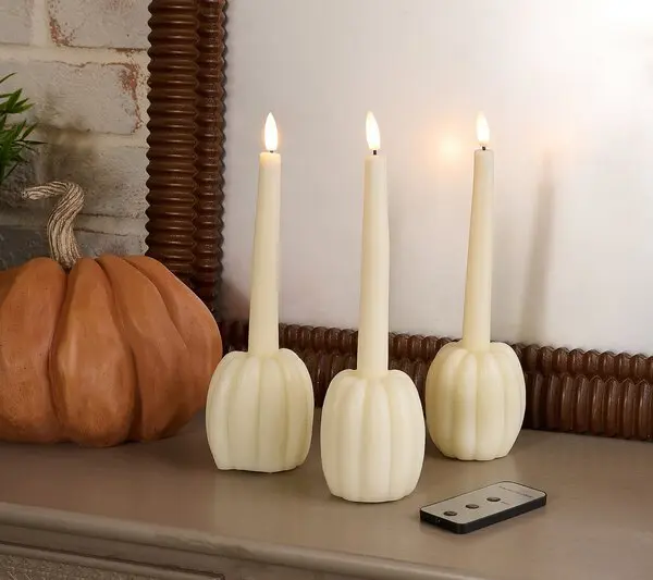 LAUREN MCBRIDE As Is Set/3 Flameless Wax Pumpkin Tapercandle