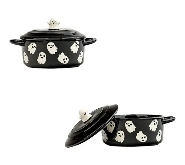 10 STRAWBERRY STREET Set Of 2 Flying Ghost Bake Ware Cocottes
