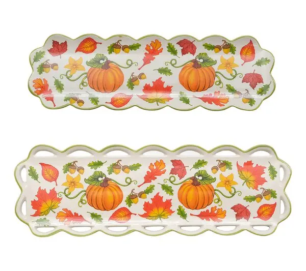 TEMP-TATIONS Harvest Set Of 2 Scalloped Nesting Trays