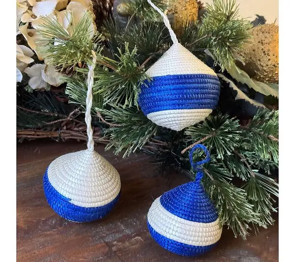 GLOBAL CRAFTS Rwanda Woven Round Ornaments Set F 3