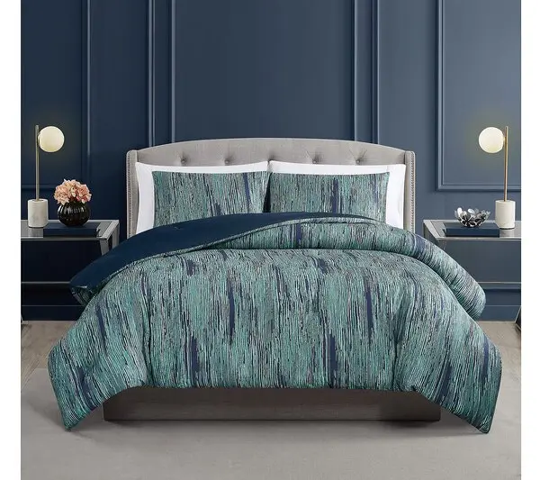 Vince Camuto Linework Stripe 3 Piece King Duvet Cover Set