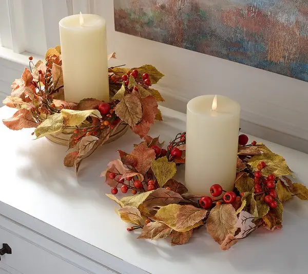 VALERIE PARR HILL As Is Set-2 Harvest Leaf & Berry Mini Wreaths-valerie