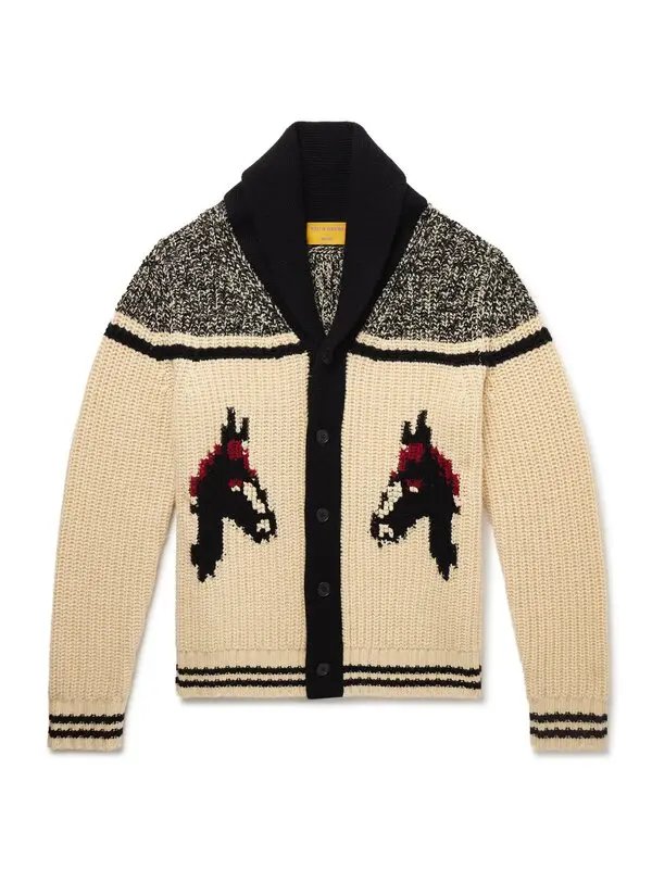 Guest In Residence Rodeo Shawl-collar Intarsia-knit Wool And Cashmere-blend Cardigan