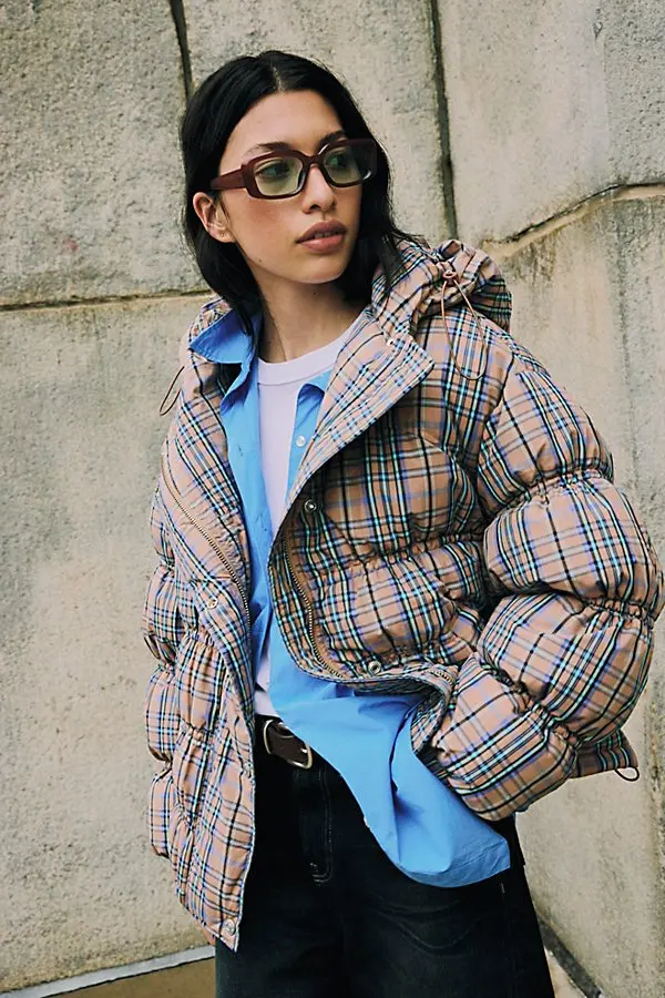 Free People Party Of One Puffer Jacket - Tan Combo
