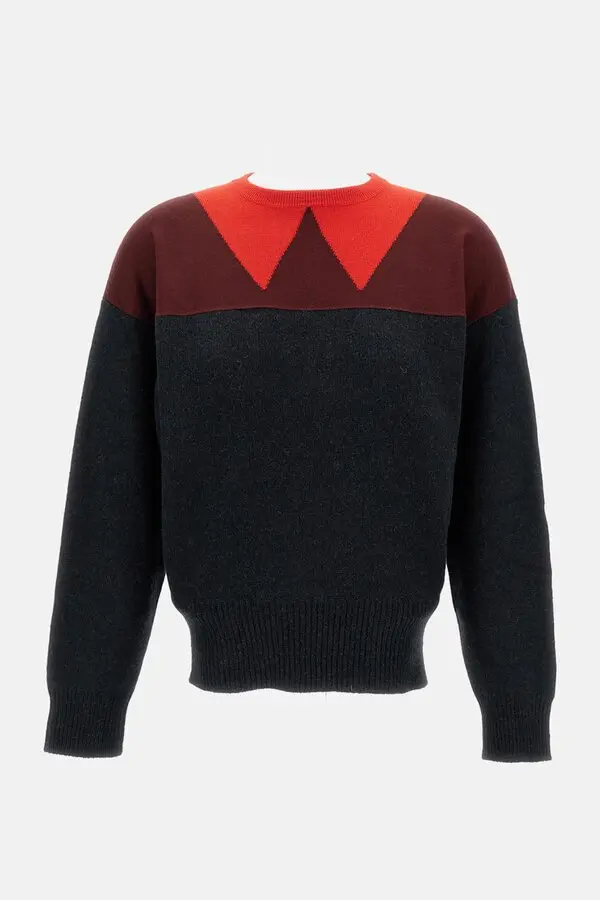 Plan C Intarsia Wool Jersey With Faux Collar Print