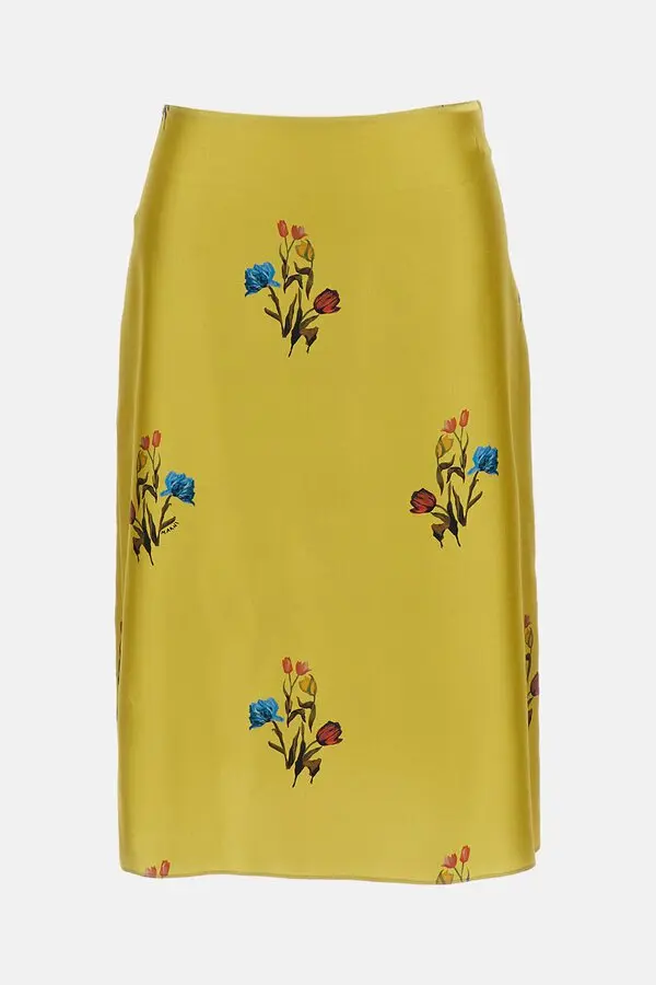 Marni Printed Silk Midi Skirt With Slits - Yellow