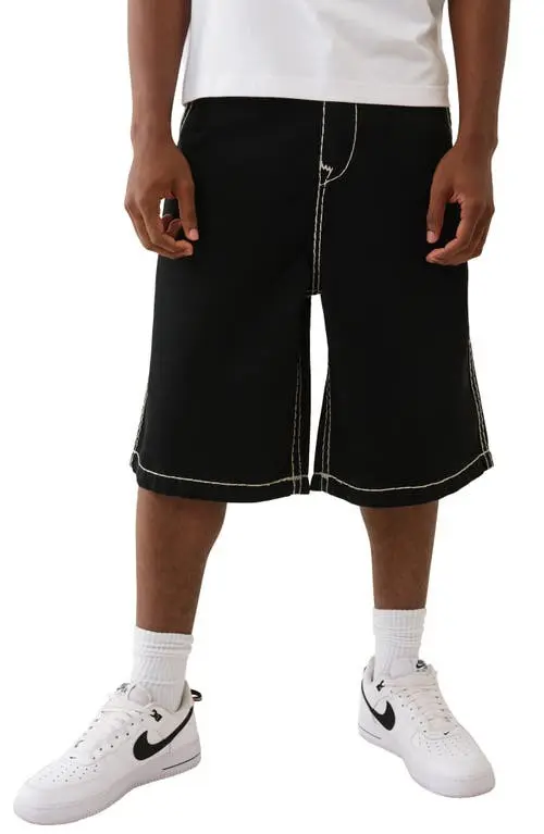 True Religion Bobby Rope Stitch Relaxed Denim Shorts - Black Rinse