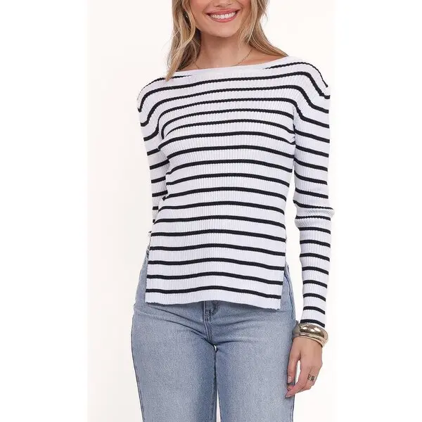 PETAL & PUP Alvina Stripe Rib Boatneck Sweater