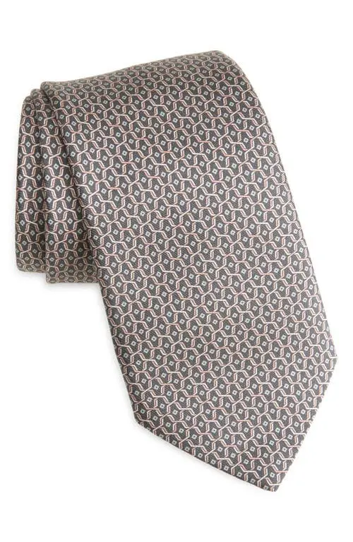 Canali Geometric Silk Tie - Light Grey