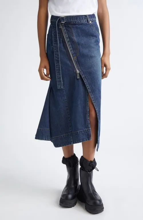 Sacai Belted Denim Midi Skirt - Blue