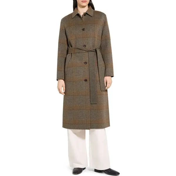 Theory Plaid Belted Wool And Cashmere Coat