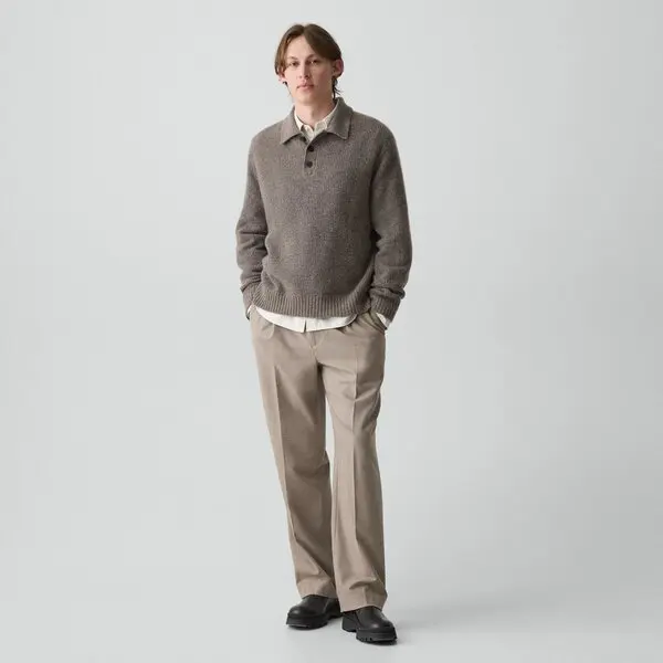 Theory Relaxed Pleat Cashmere-blend Flannel Pants - Light Feather Melange