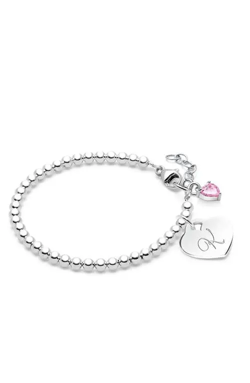 TINY BLESSINGS Sterling Silver Beaded Bracelet With Engraved Initial - Silver - K