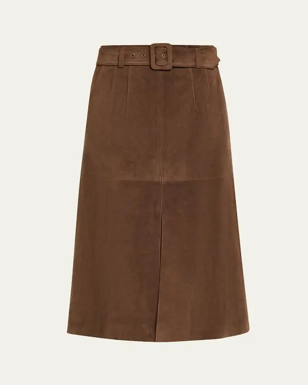 Veronica Beard Alexie Suede Midi Skirt - Mocha