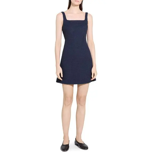 Theory Sleeveless Tweed Mini Dress - Nocturne Navy