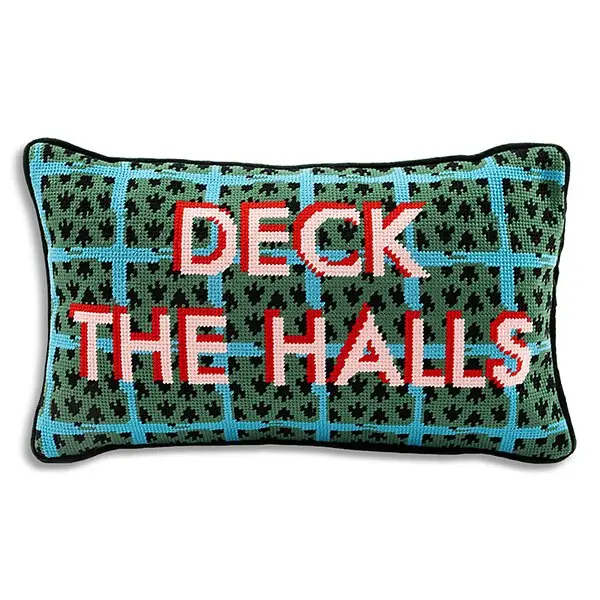 FURBISH Deck The Halls Needlepoint Pillow - Green
