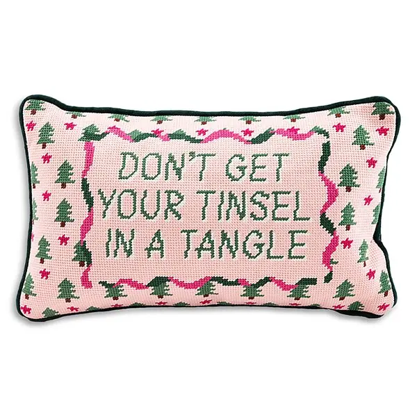 FURBISH Tinsel In A Tangle Needlepoint Pillow - Green