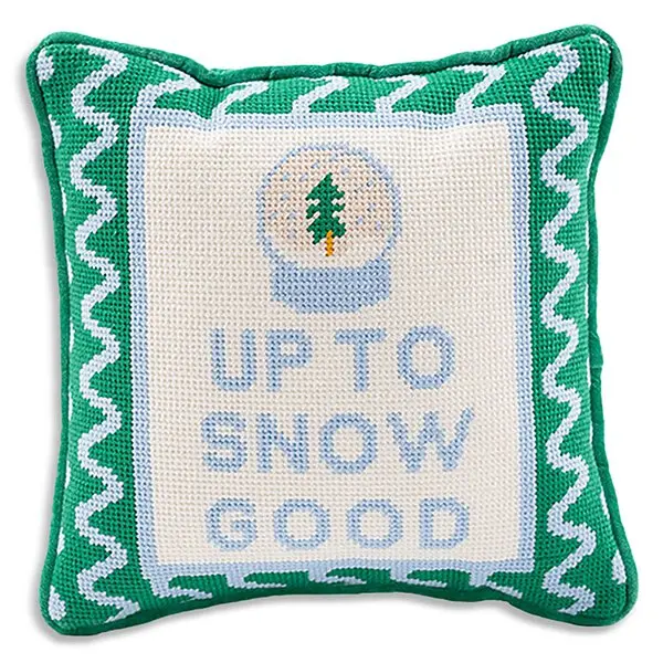 FURBISH Up To Snow Good Needlepoint Pillow - Green
