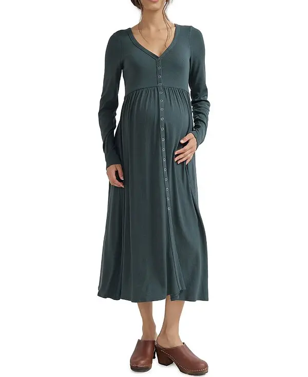 Hatch Collection The Softest Rib Maternity Nursing-friendly Dress - Pine