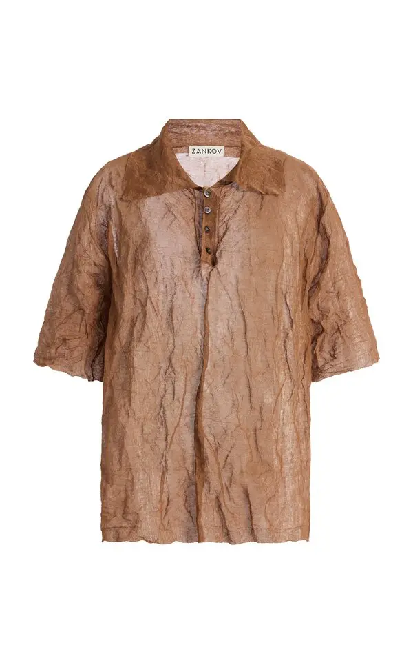 ZANKOV Luke Metallic Cotton-modal Top - Brown