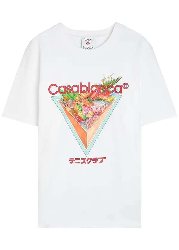 Casablanca Tennis Club Icon Printed Cotton T-shirt - White