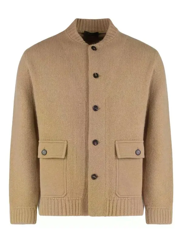 SLOWEAR Flap-pocket Ribbed Cardigan - Neutrals