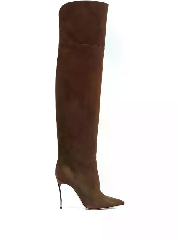 Casadei 100mm Metallic-heel Suede Over-the-knee Boots - Brown