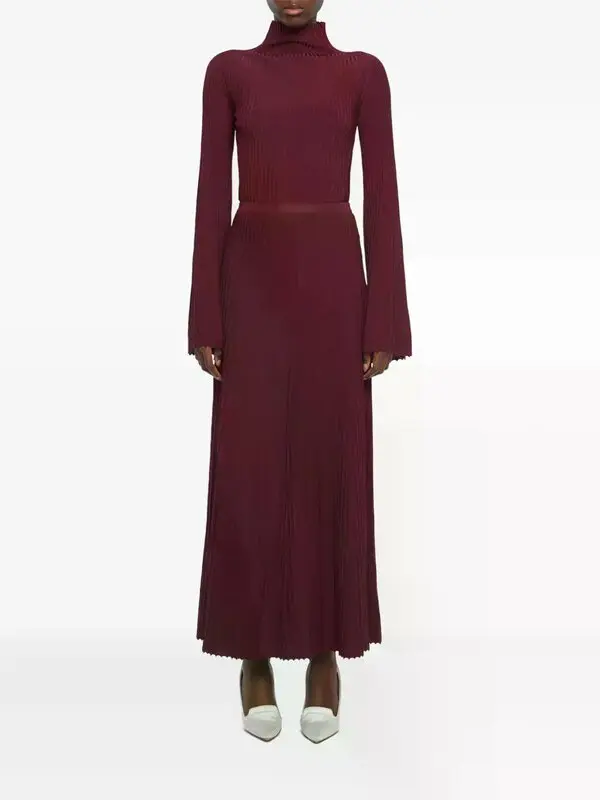 Adam Lippes Pleated Roll-neck Skirt With Scalloped Hem