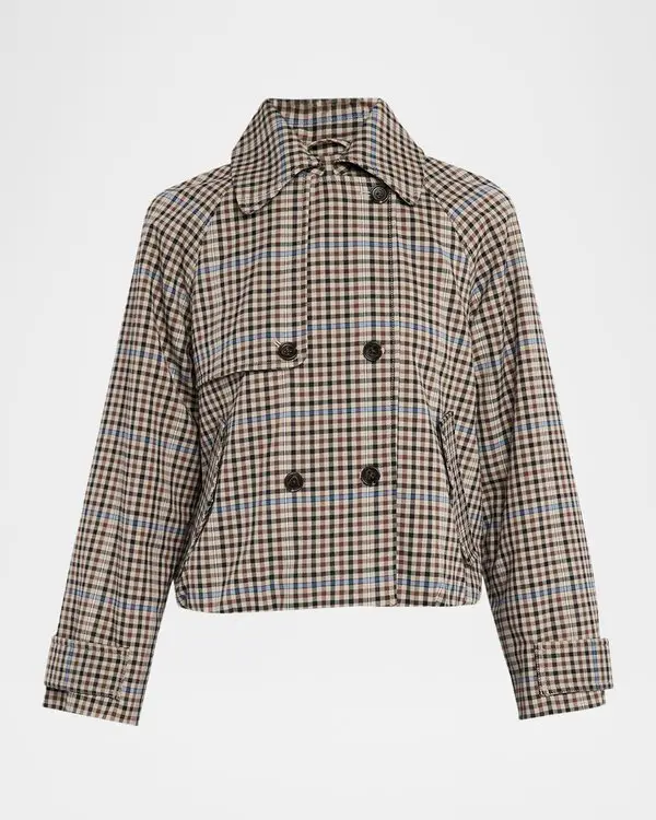 Rails Jett Cropped Check Trench Coat - Mocha Chec