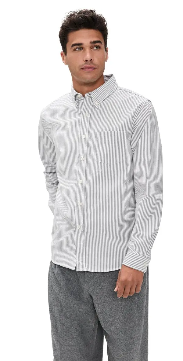 KNICKERBOCKER Beefy Cotton Oxford Shirt - Brown Stripe