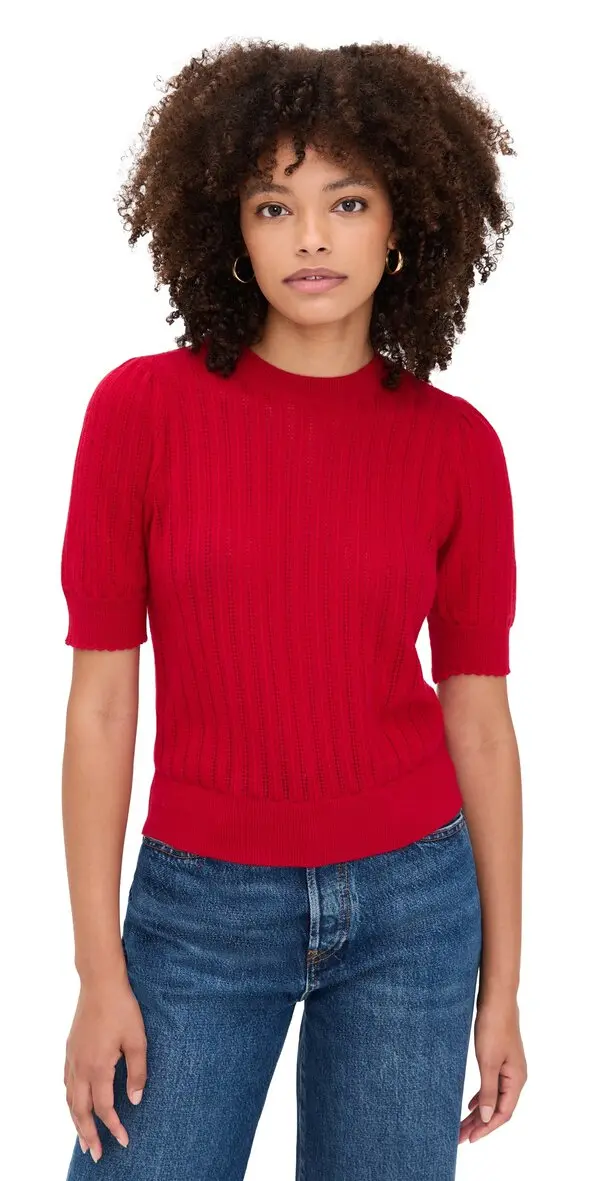 FRAME The Ladder Cashmere Pointelle Sweater - Bright Raspberry