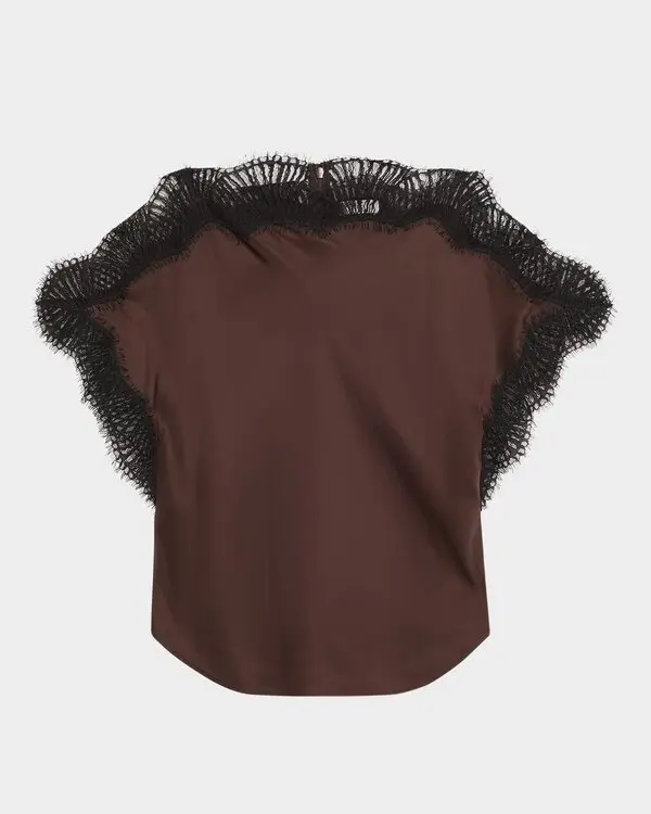 A.L.C. Luna Lace-trim Satin Top - Cocoa Black