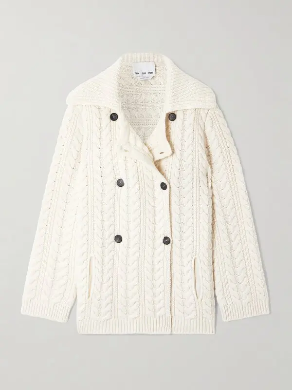Sasuphi Double-breasted Cable-knit Merino Wool And Cashmere-blend Cardigan