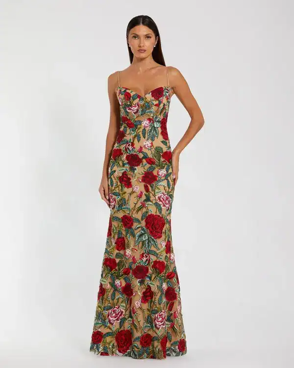 mac duggal embroidered floral dress Mac Duggal Women's Sequin Floral Sheath Gown - Black main image 0
