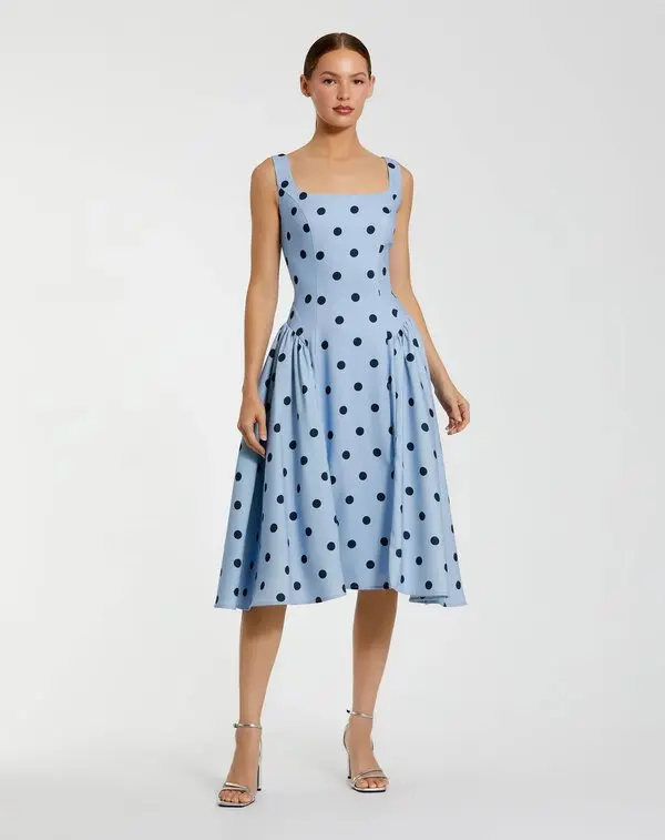 Mac Duggal Crepe Polka Dot Fit And Flare Midi Dress
