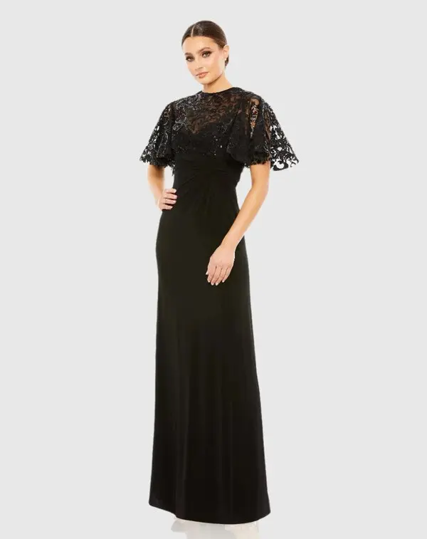 Mac Duggal Embellished Butterfly Sleeve Gown