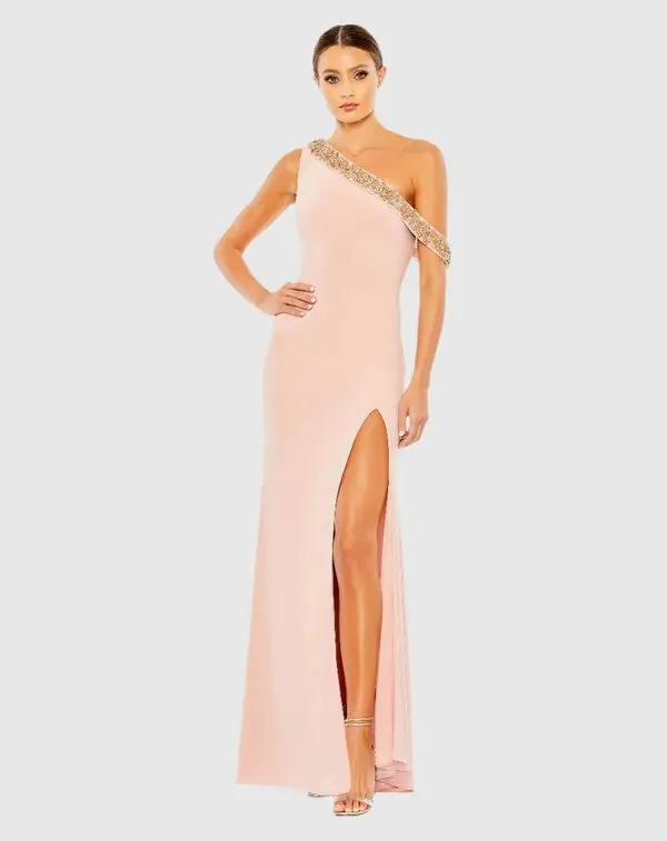 Mac Duggal Beaded Drop Shoulder Jersey Gown