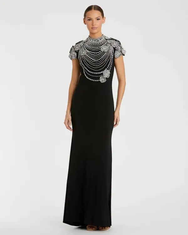 Mac Duggal High Neck Embellished Column Gown