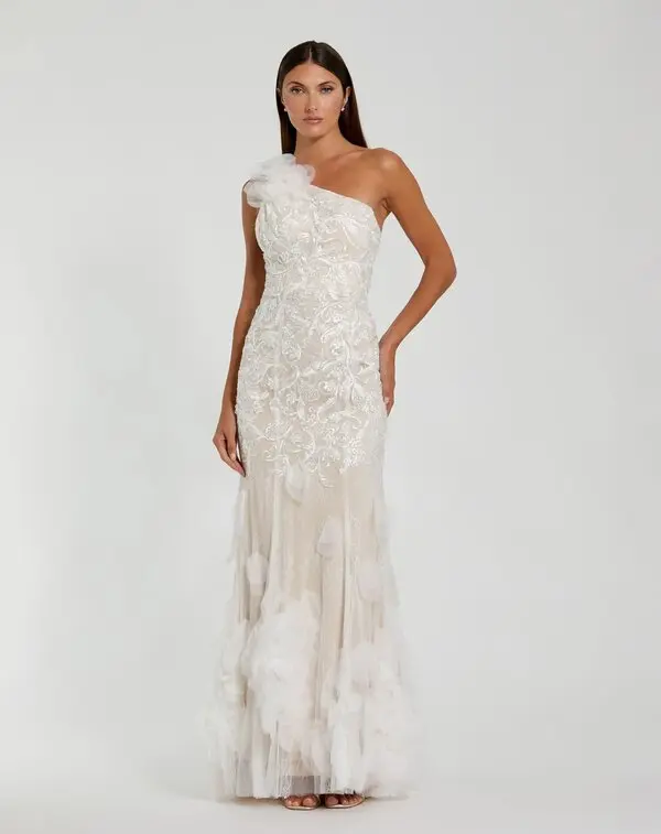 Mac Duggal Beaded One-shoulder Mermaid Gown
