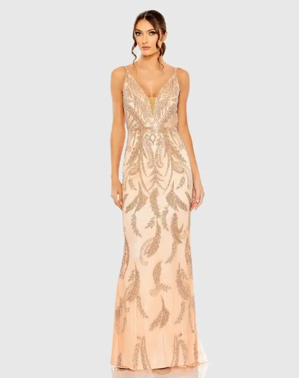 Mac Duggal Sequin-embellished V-neck Maxi Gown